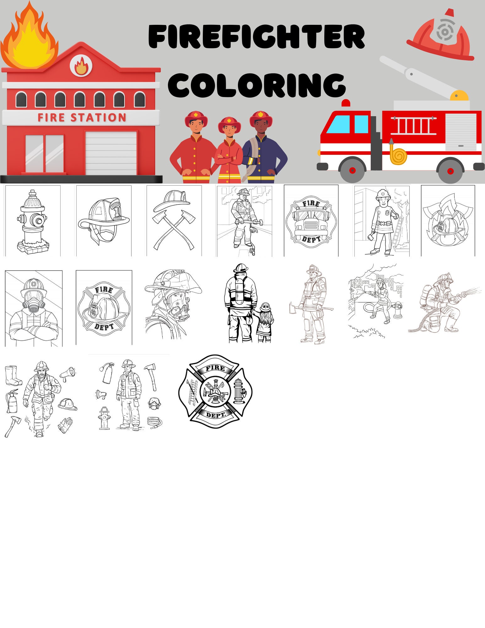 50 Printable Firefighter Coloring Pages | Instant Download | Kids ...