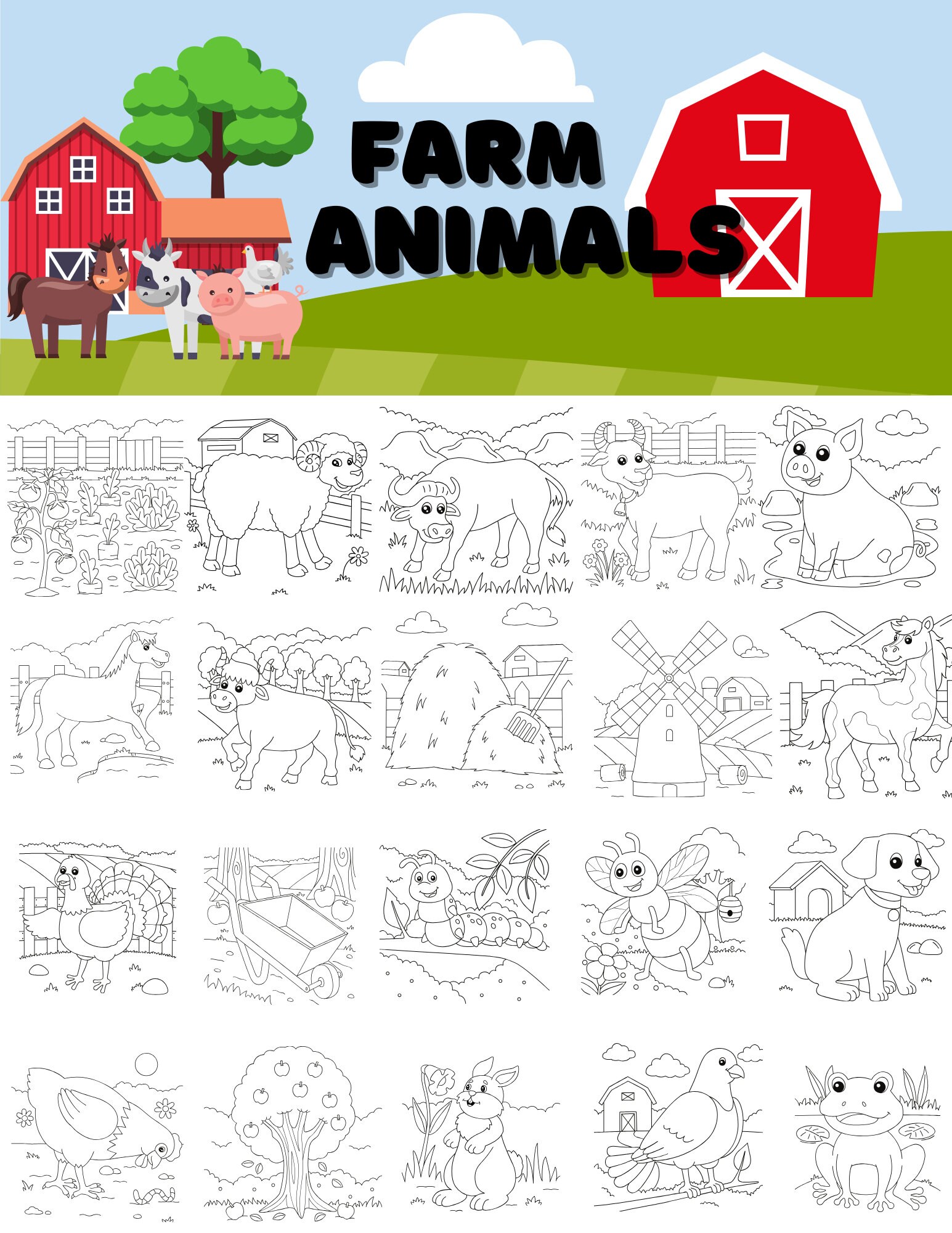 102 Printable Farm Animal Coloring Pages | Instant Download | Kids Farm ...