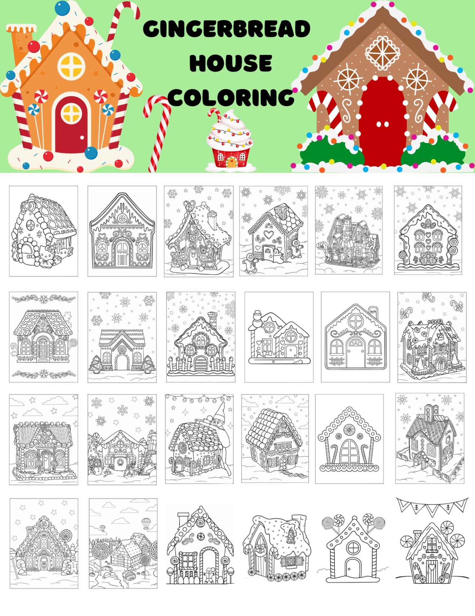 100 Printable Gingerbread House Coloring Pages | Instant Download| Kids ...