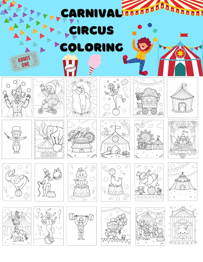 101 Printable Carnival Circus Coloring Pages | Instant Download| Kids ...