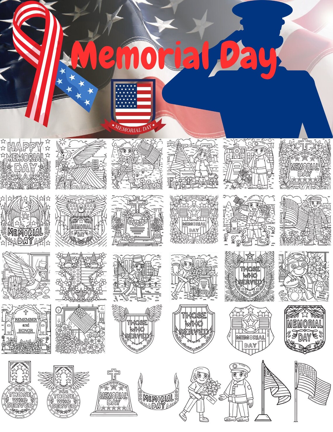 100 Printable Memorial Day Coloring Pages | Instant Download | Kids ...