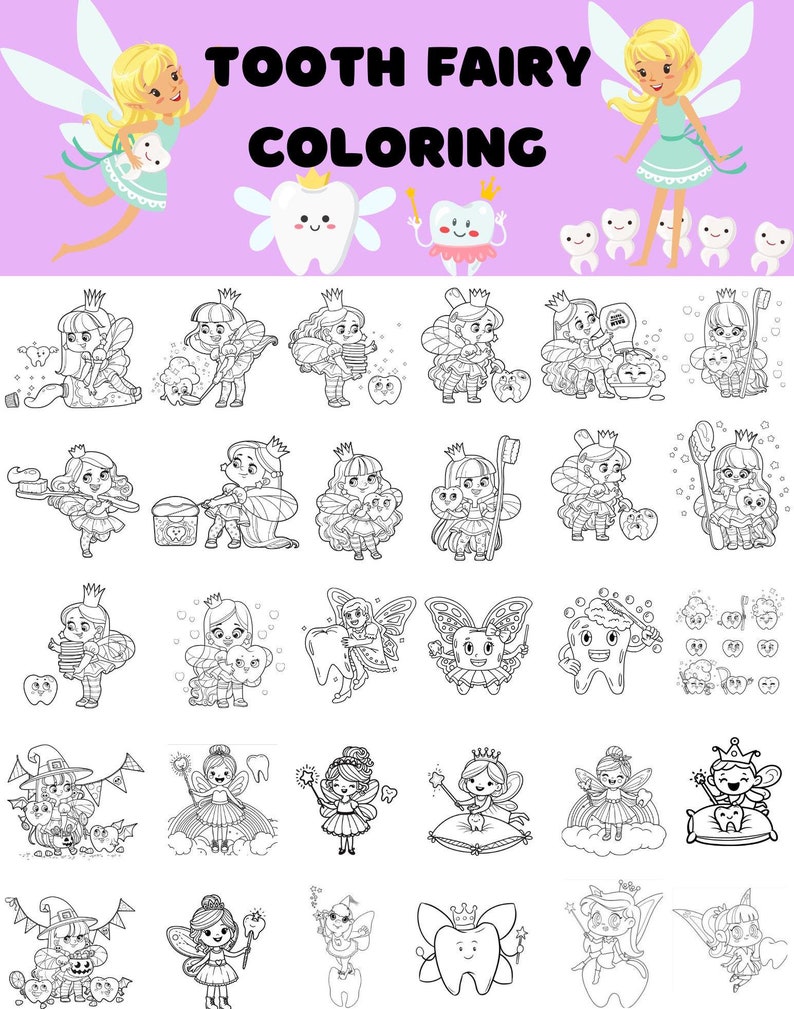 100 Printable Tooth Fairy Coloring Pages | Instant Download | Tooth ...
