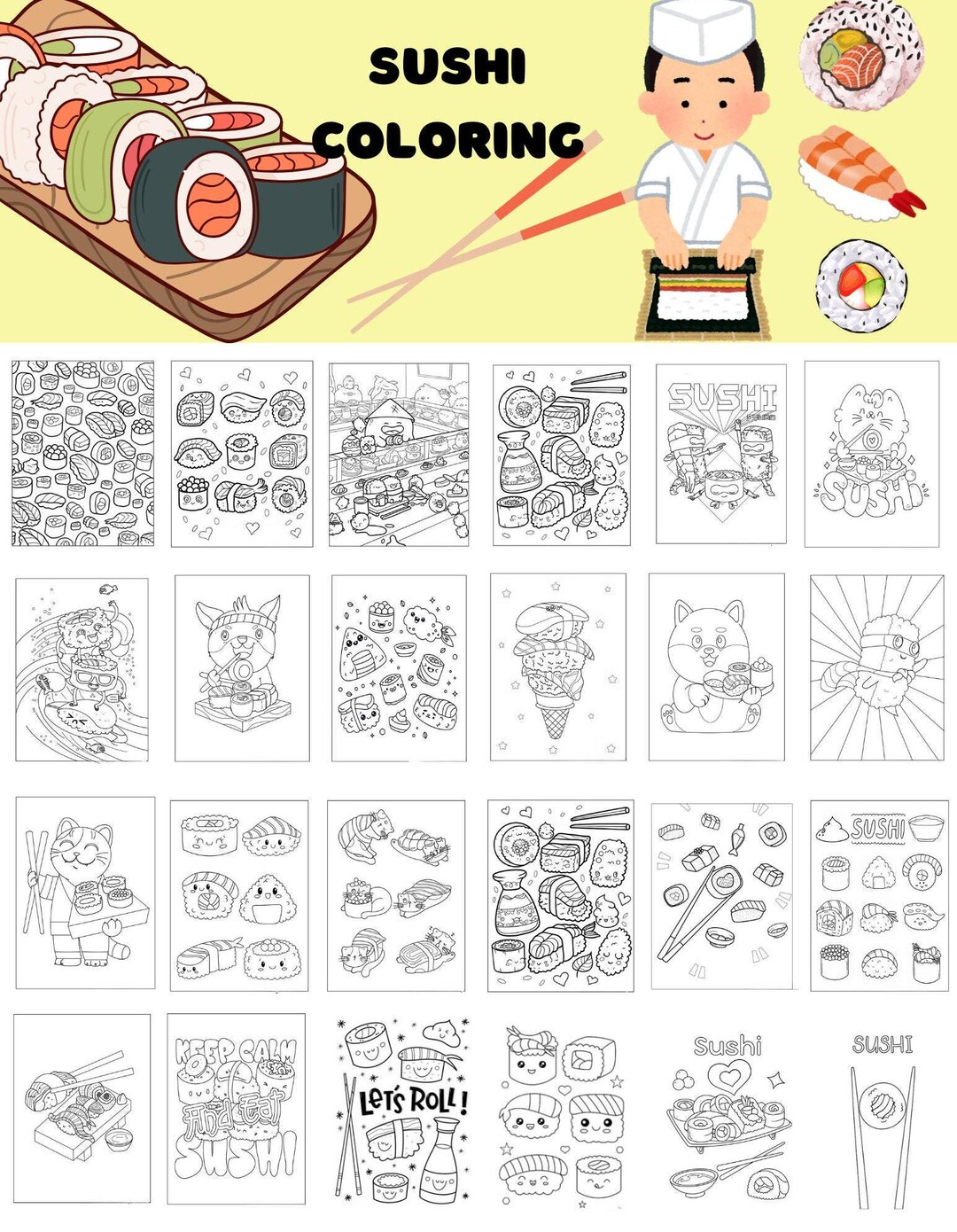 100 Printable Sushi Coloring Pages | Instant Download| Kids Activity ...