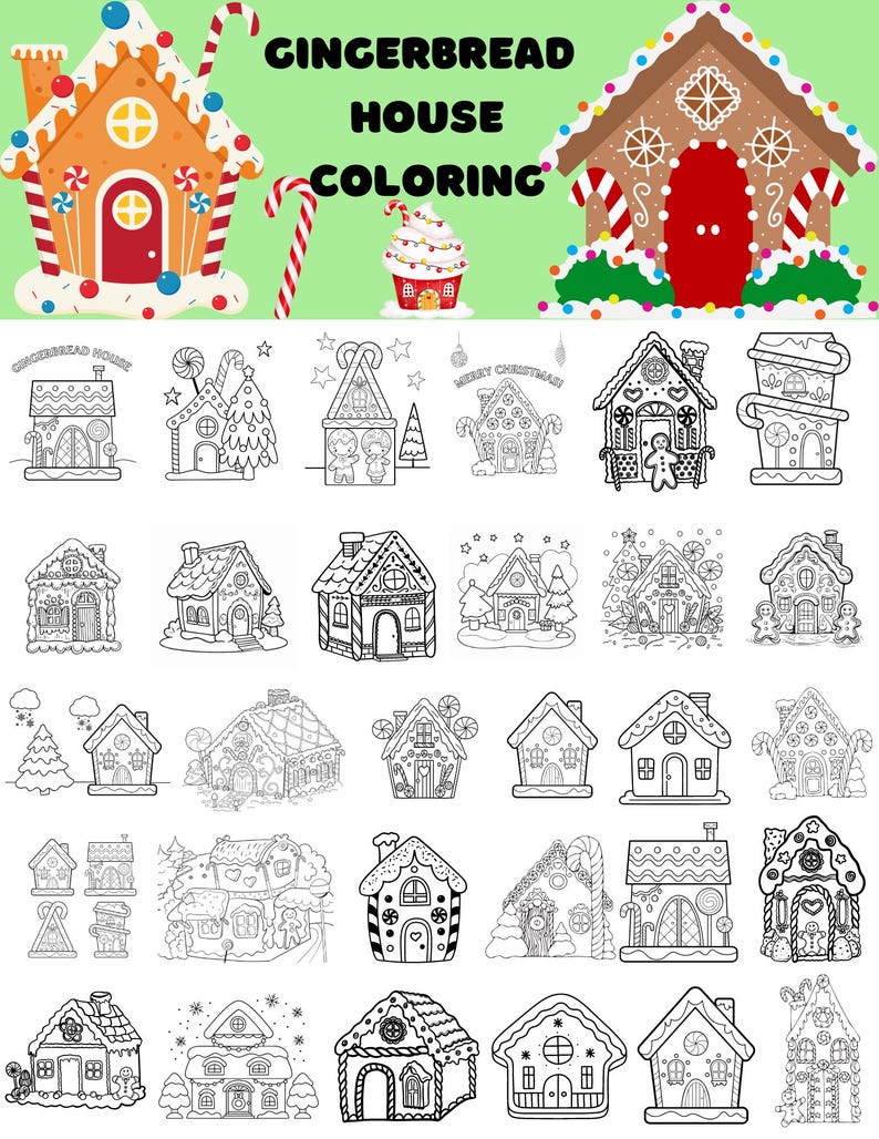 100 Printable Gingerbread House Coloring Pages | Instant Download| Kids ...