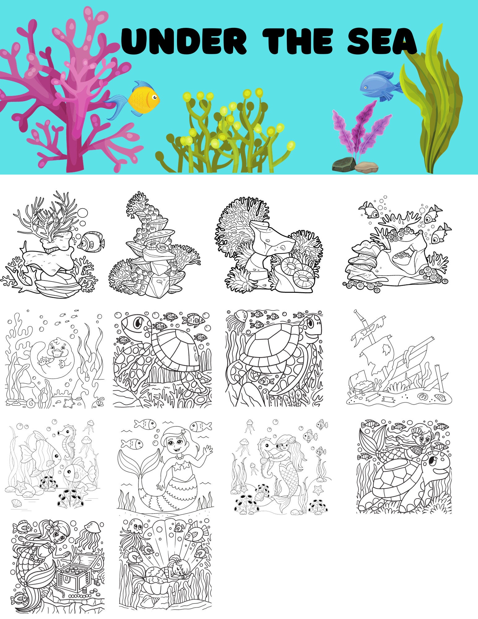 100 Printable Under the Sea Coloring Pages Instant Download Kids Ocean ...