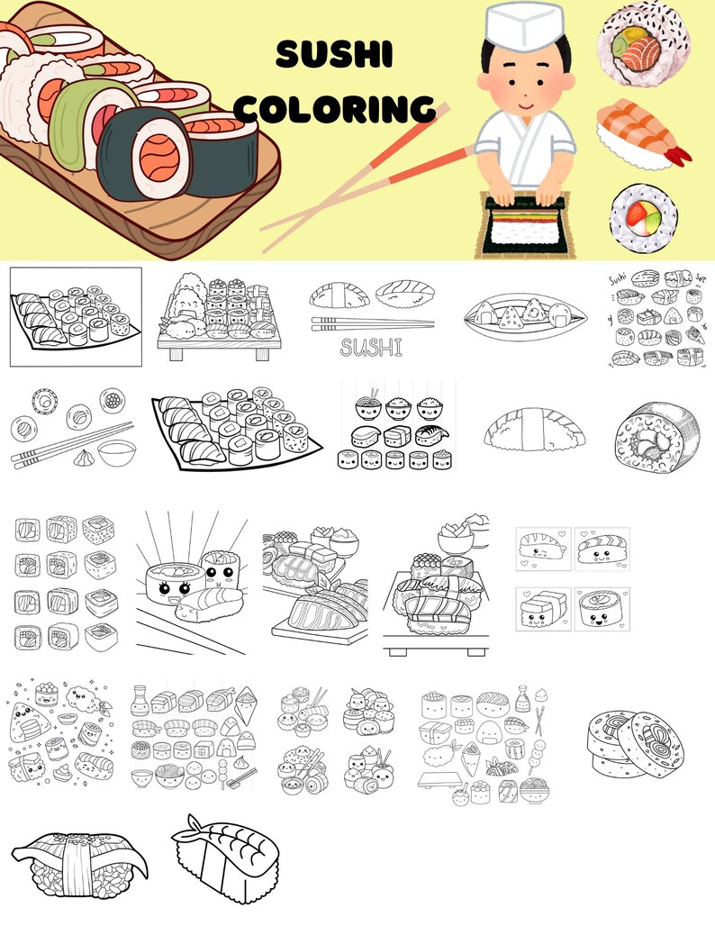 100 Printable Sushi Coloring Pages | Instant Download| Kids Activity ...