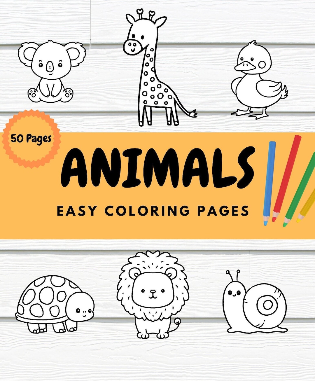 50 Printable Easy Animal Coloring Pages | Instant Download | Kids ...