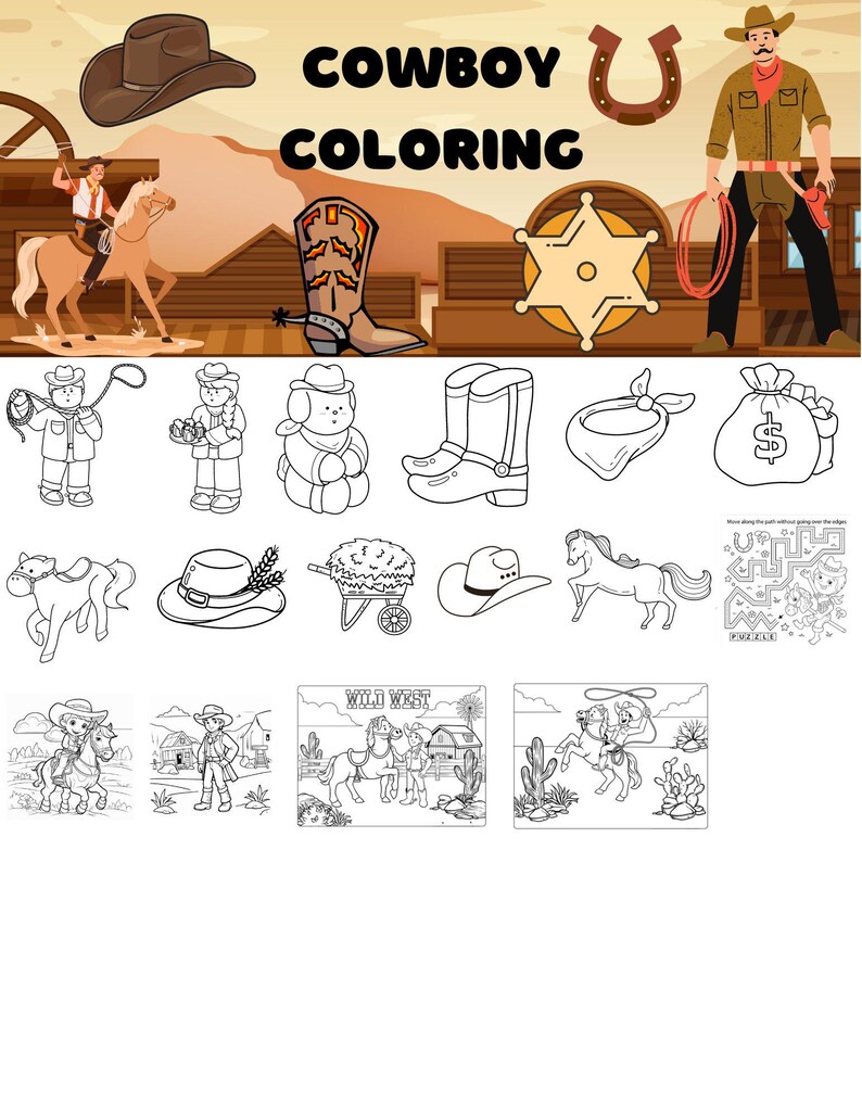 113 Printable Western Coloring Pages | Instant Download | Cowboy ...