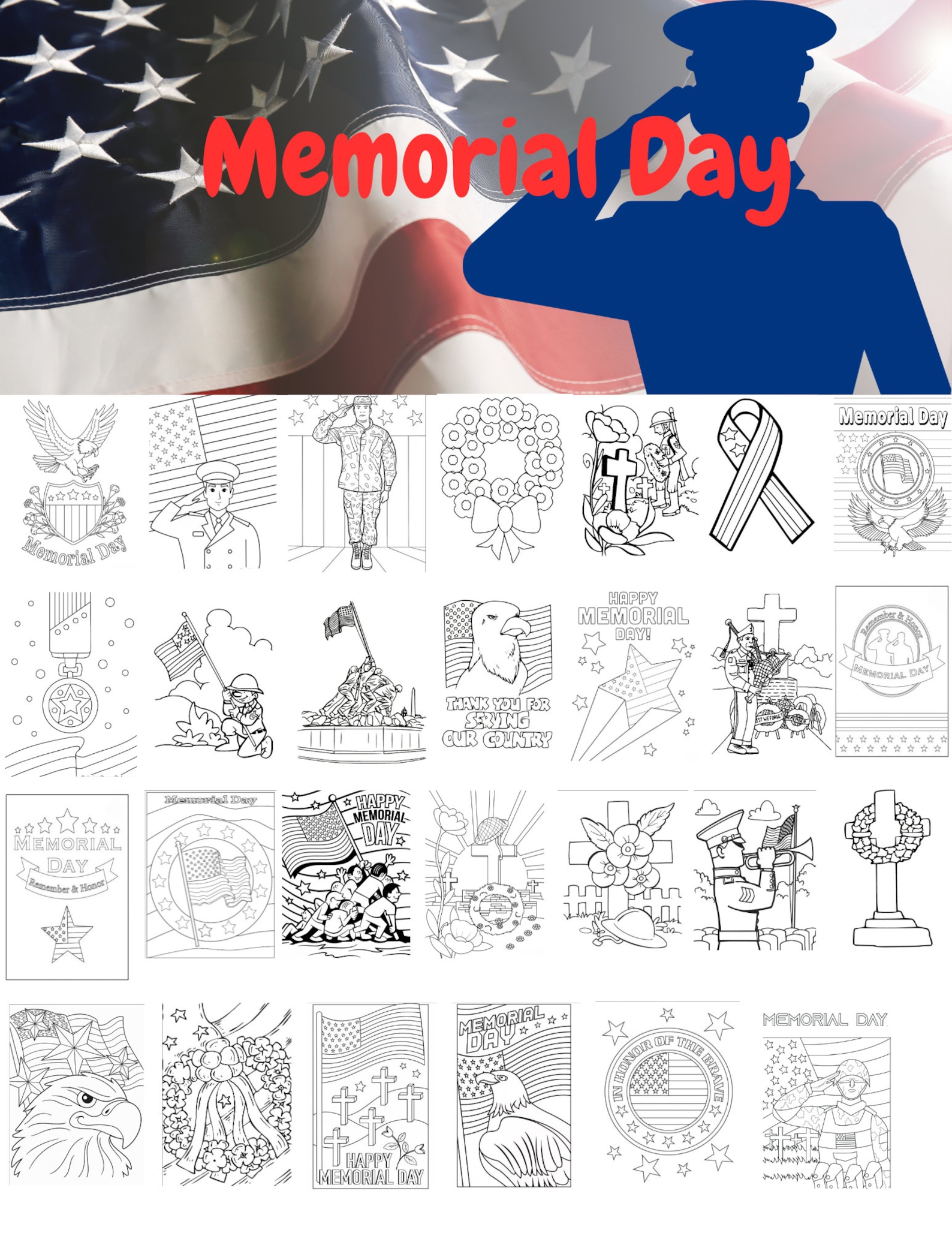 100 Printable Memorial Day Coloring Pages | Instant Download | Kids ...