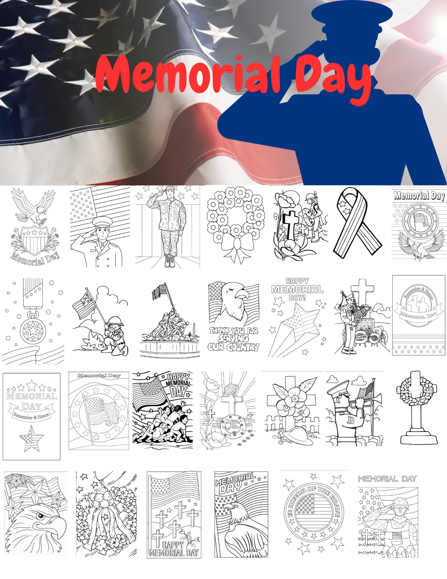 100 Printable Memorial Day Coloring Pages | Instant Download | Kids ...