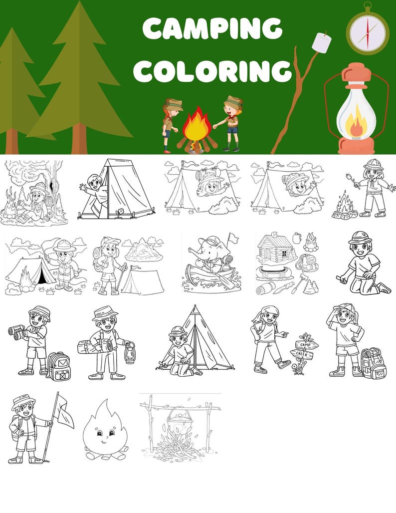 100 Printable Camping Coloring Pages | Instant Download | Adventure ...