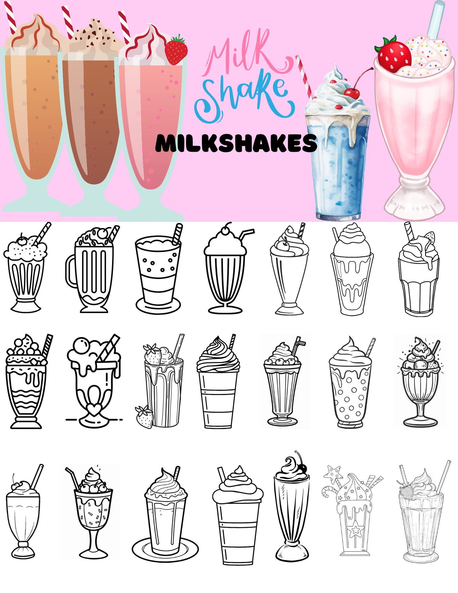 100 Printable Milkshake Coloring Pages | Instant Download | Kids ...