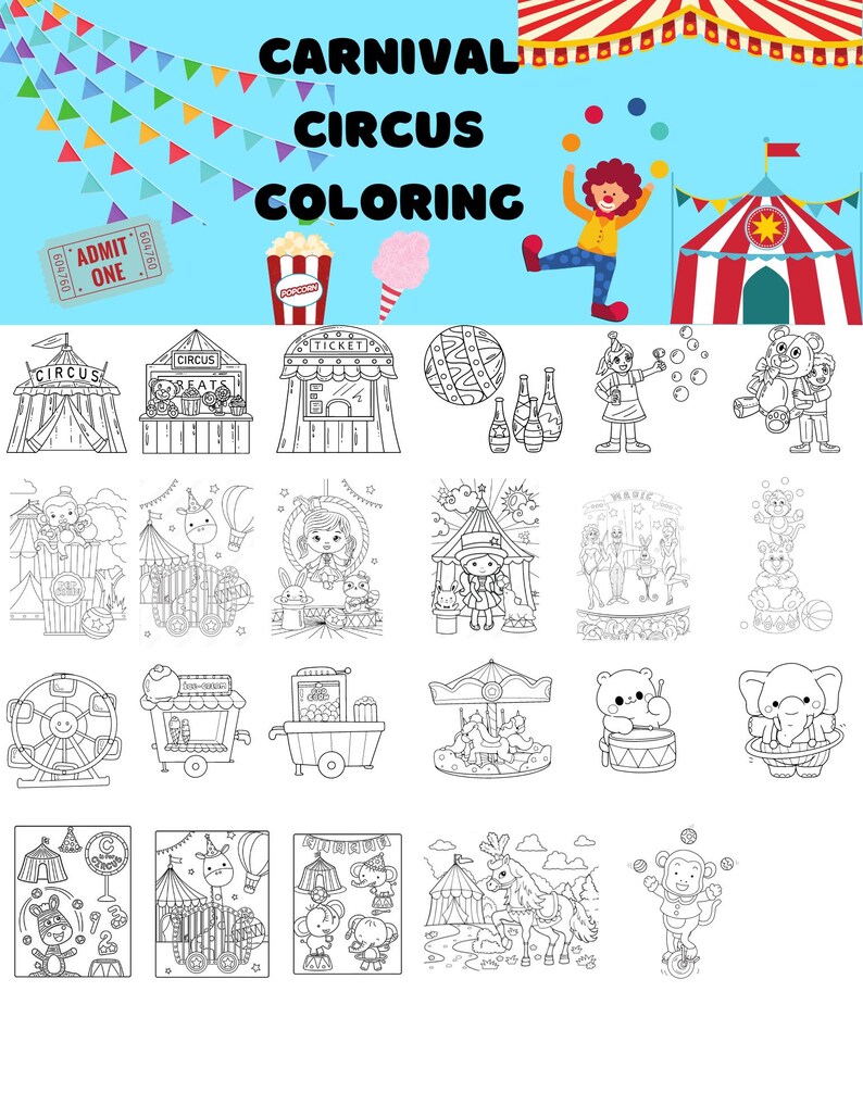101 Printable Carnival Circus Coloring Pages | Instant Download| Kids ...