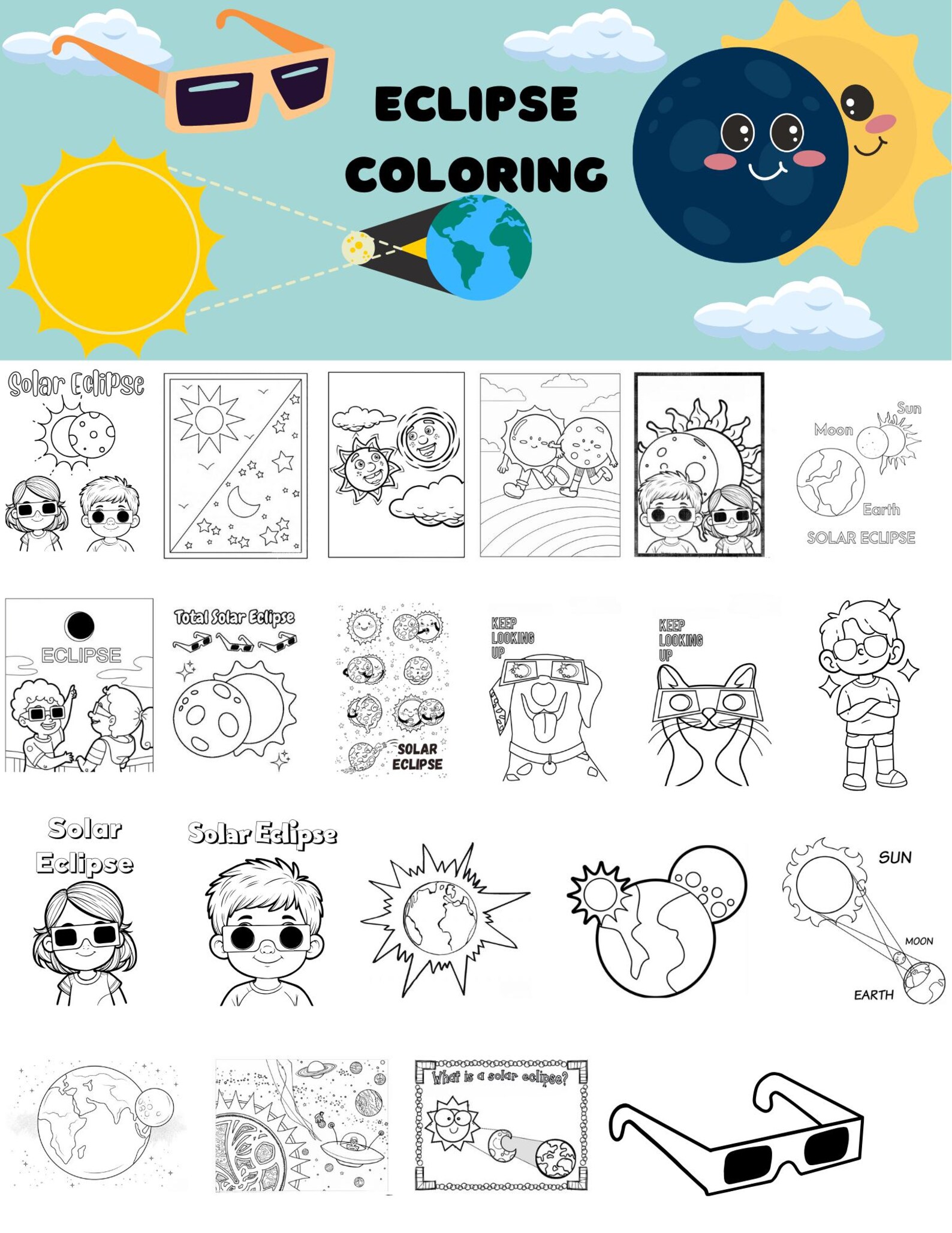 52 Printable Solar Eclipse Coloring Pages Instant Download Kids Eclipse ...
