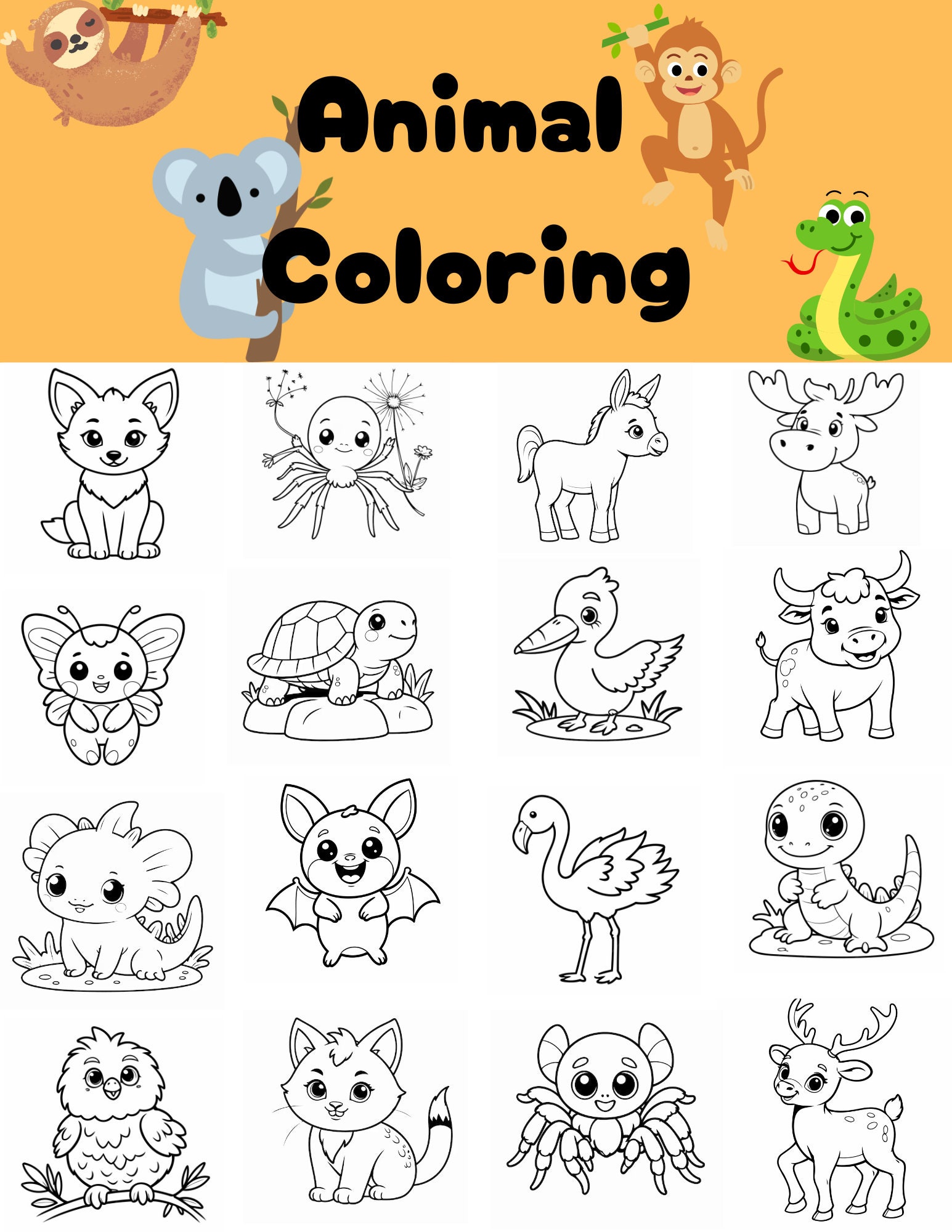 100 Printable Animal Coloring Pages | Instant Download | Kids Animal ...