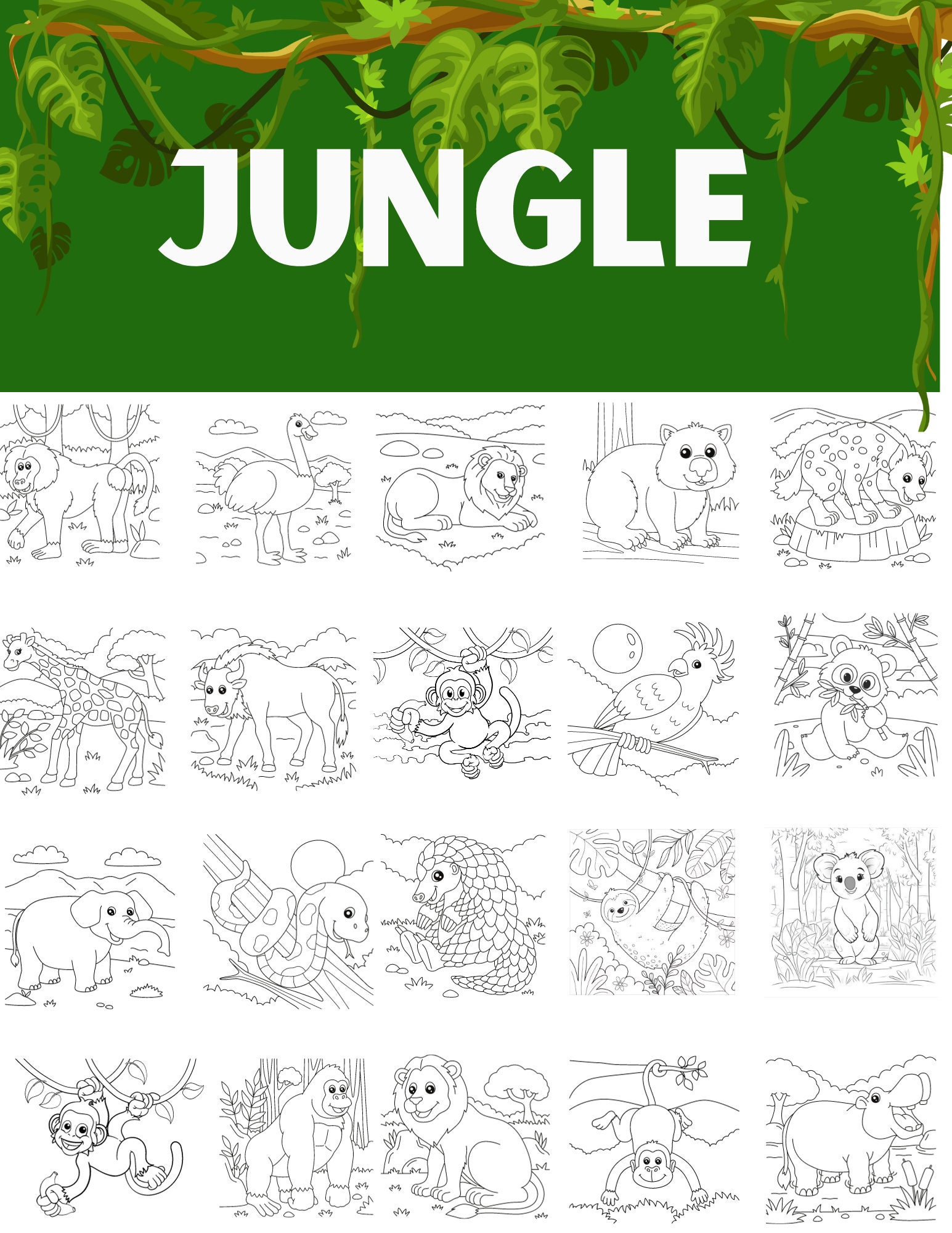 100 Printable Jungle Animal Coloring Pages | Instant Download | Kids ...
