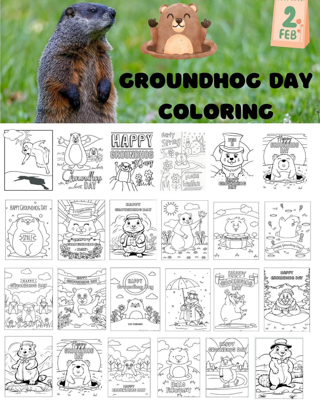 100 Printable Groundhog Day Coloring Pages instant Download Kids ...