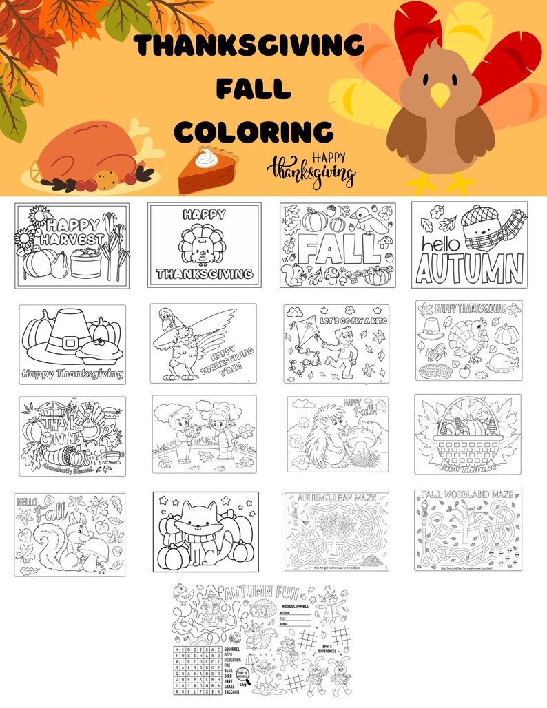 105 Printable Thanksgiving Fall Coloring Pages | Instant Download ...