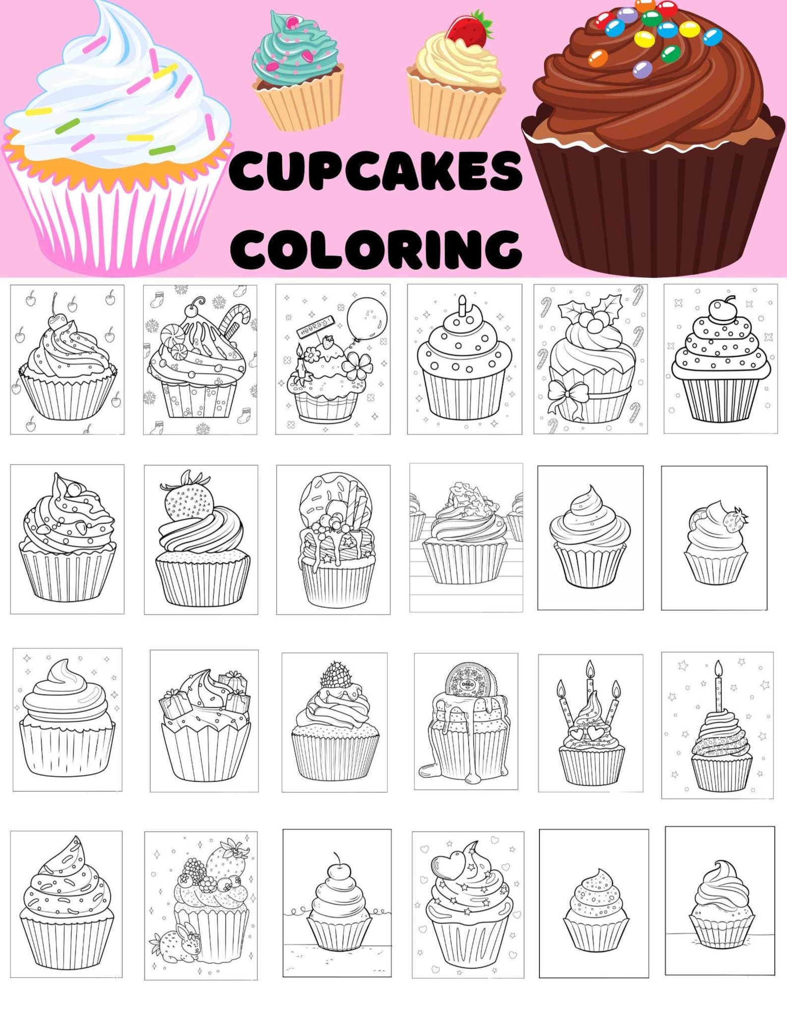 100 Printable Cupcake Coloring Pages | Instant Download | Cupcake Day ...