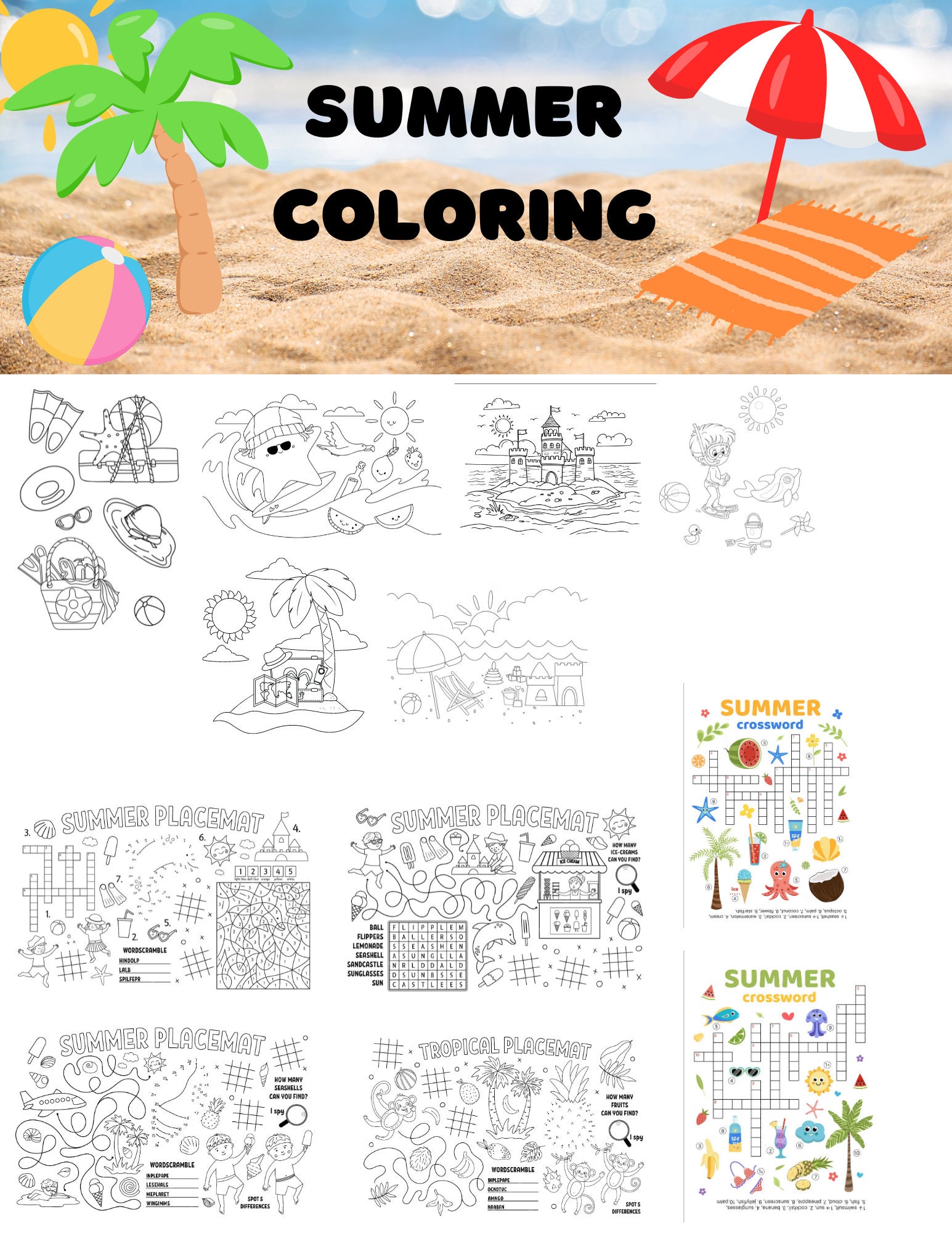 100 Printable Summer Coloring Pages | Instant Download | Kids Summer ...