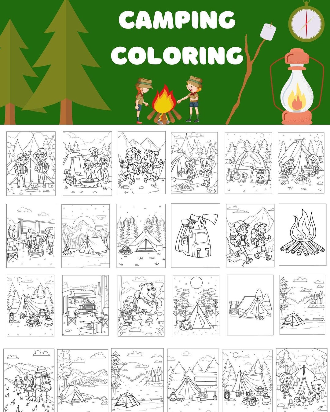 100 Printable Camping Coloring Pages | Instant Download | Adventure ...
