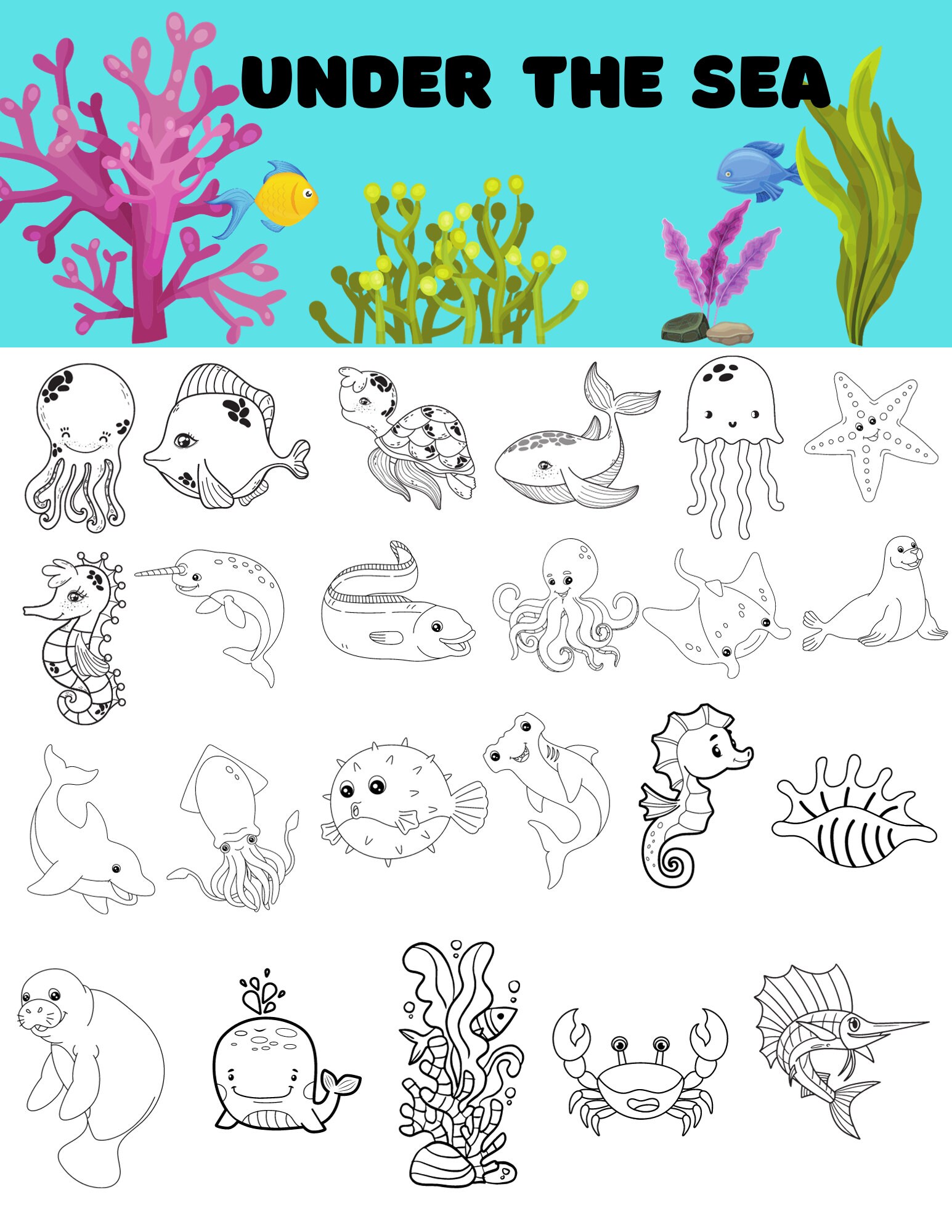 100 Printable Under the Sea Coloring Pages Instant Download Kids Ocean ...