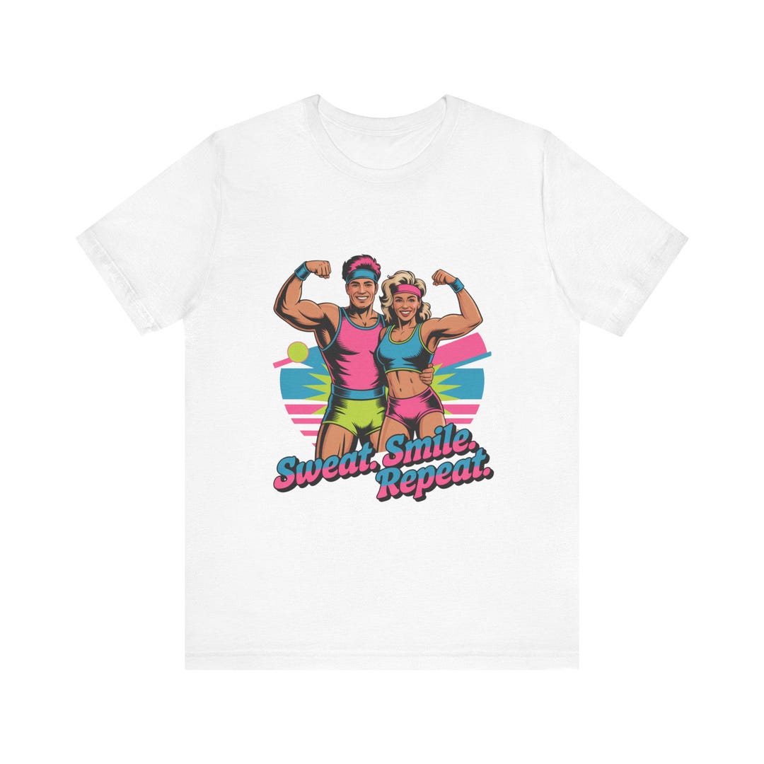Retro Workout Tee, 80s Gym Scene T-shirt, Sweat Smile Repeat, Strong ...