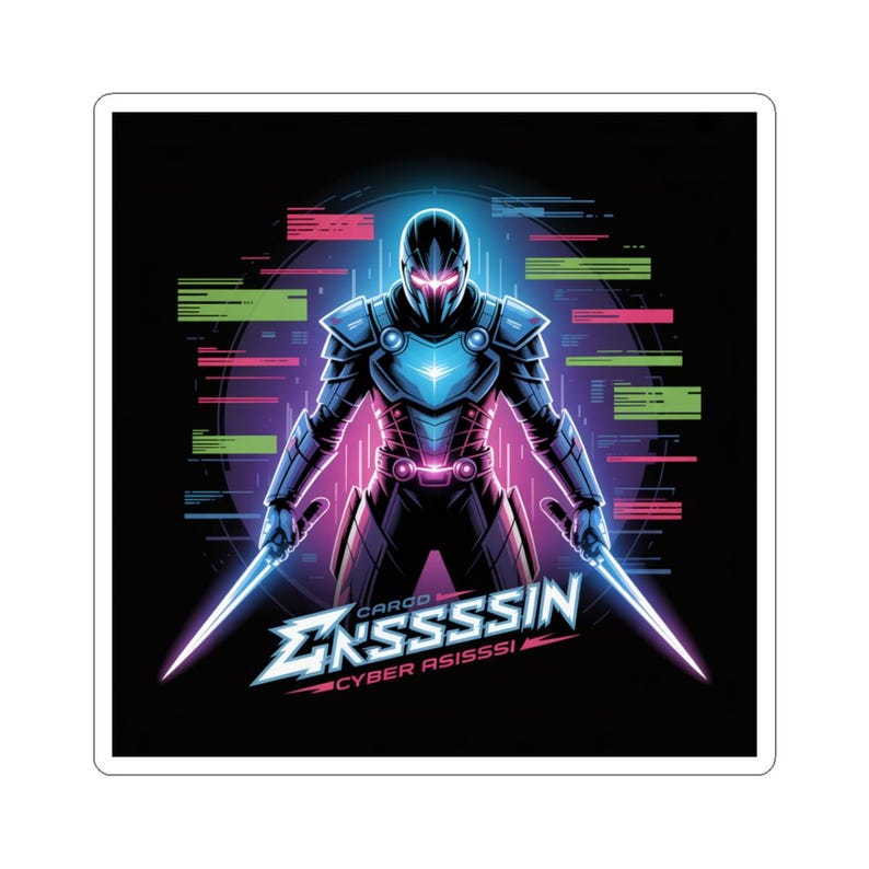 Cyber Assassin Stickers, Neon Glitch Blade Decals, Gaming Laptop Decals ...