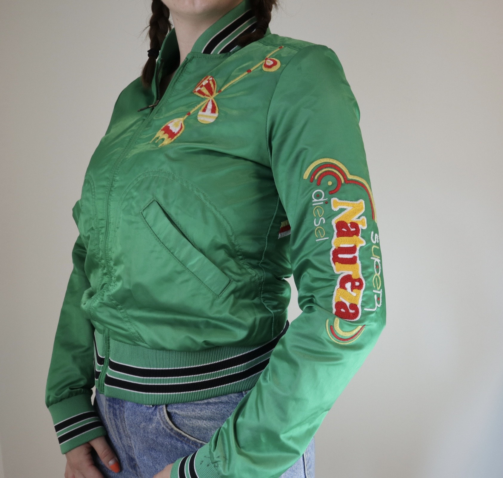 Diesel Bright Green Satin Bomber Jacket - Etsy
