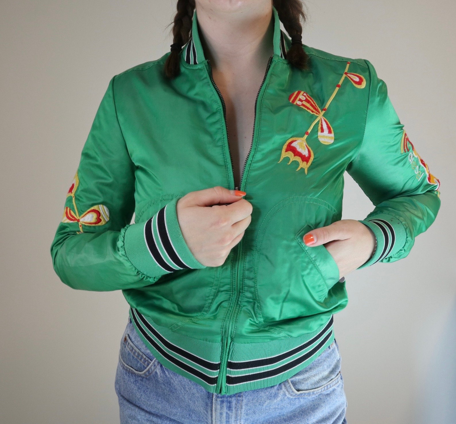 Diesel Bright Green Satin Bomber Jacket - Etsy