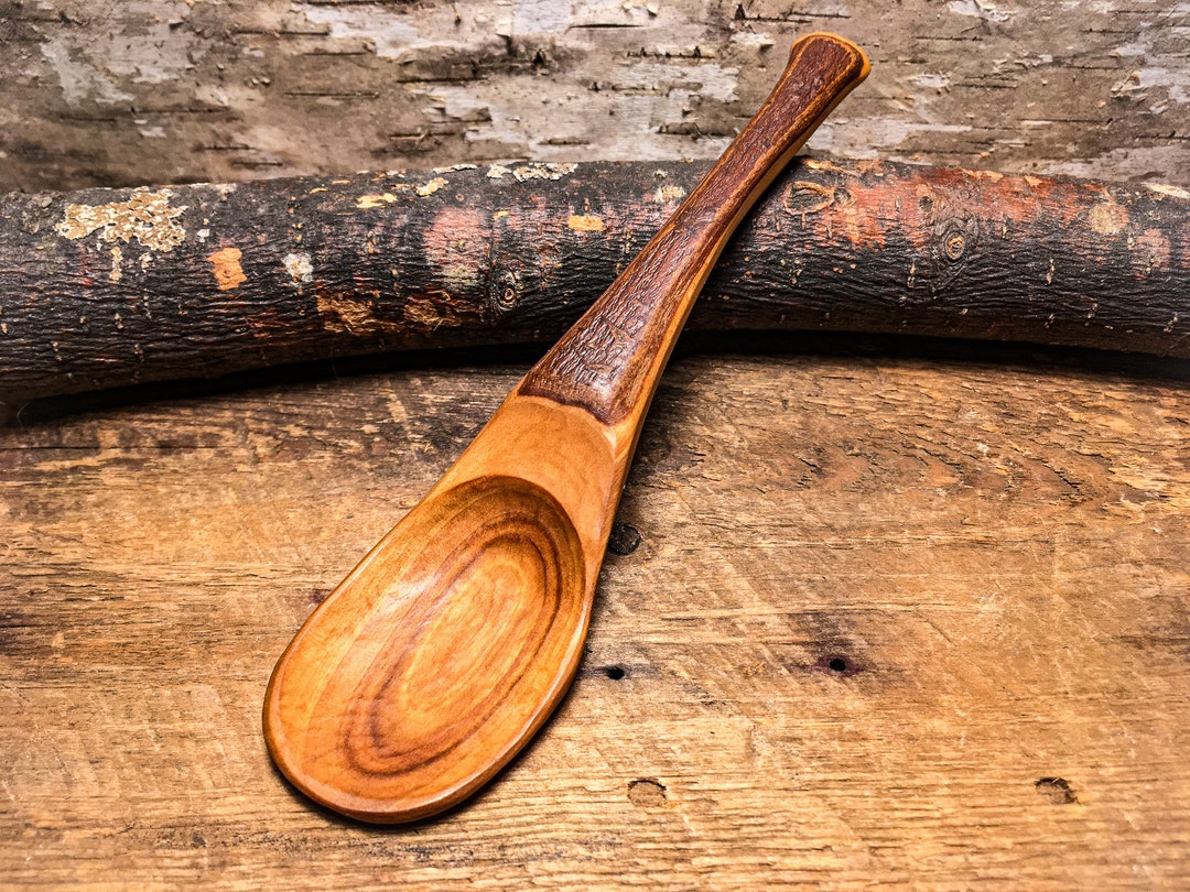 Applewood Branch Spoon With Bark Texture - Etsy