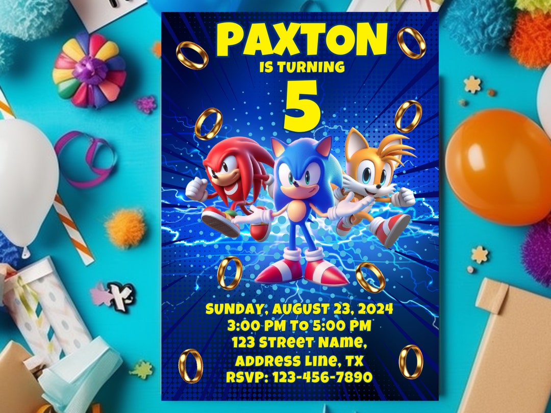 Sonic the Hedgehog Party Invite, Sonic Invitations, Easy to Edit Party ...