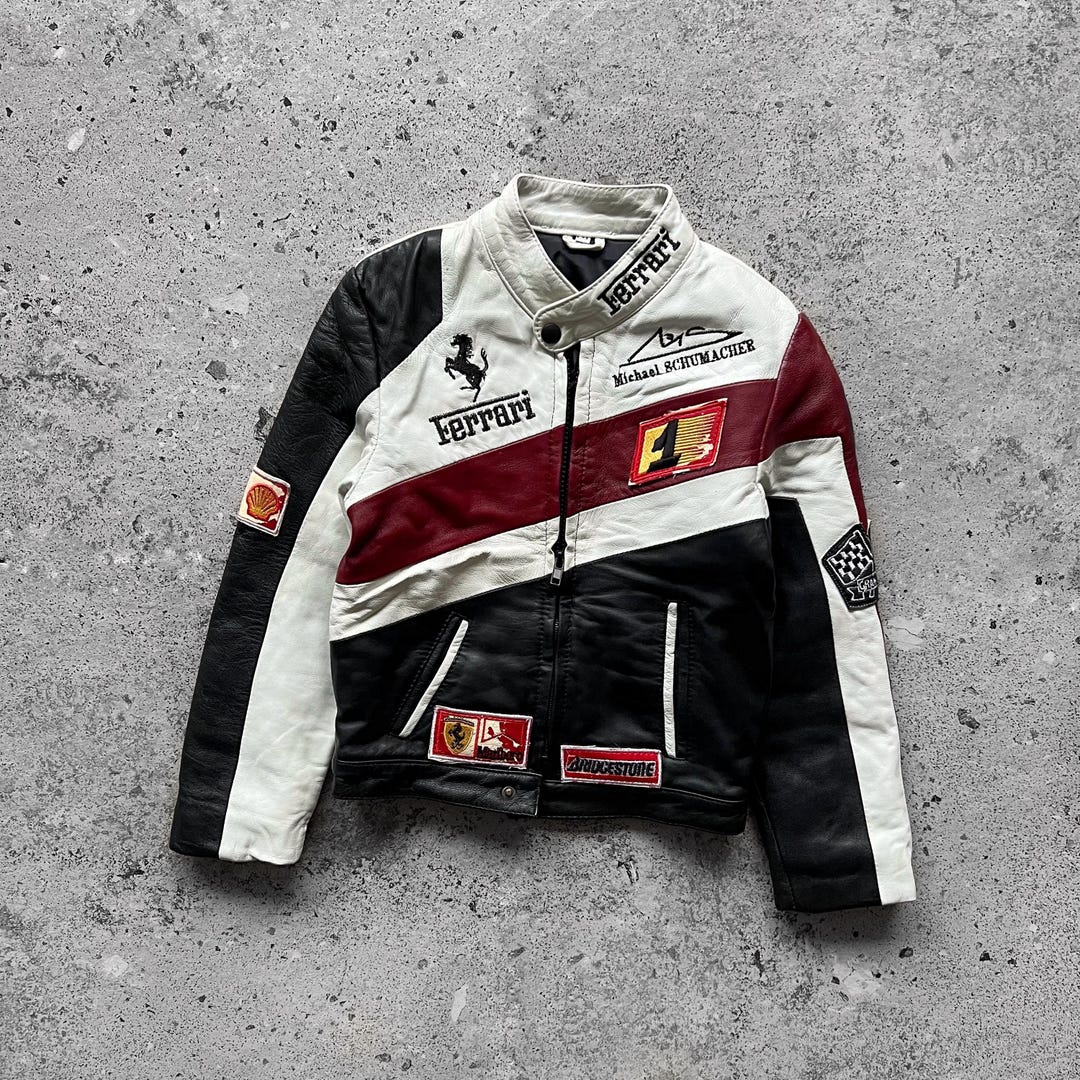 Ferrari Marlboro Michael Schumacher Kids Vintage Full Zip Leather ...