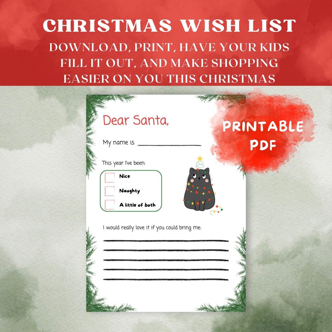 Printable Letter to Santa, Christmas Wish List, Christmas List Template ...