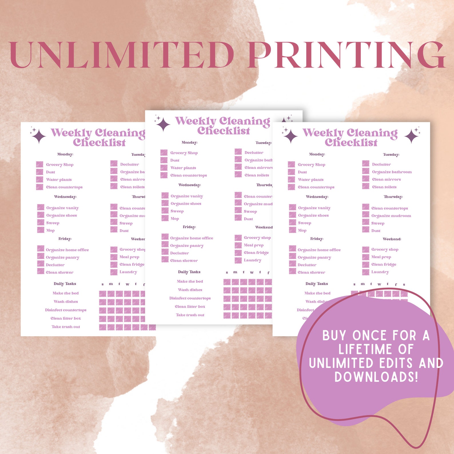 Editable Weekly Cleaning Checklist, Daily Cleaning to Do List, House ...