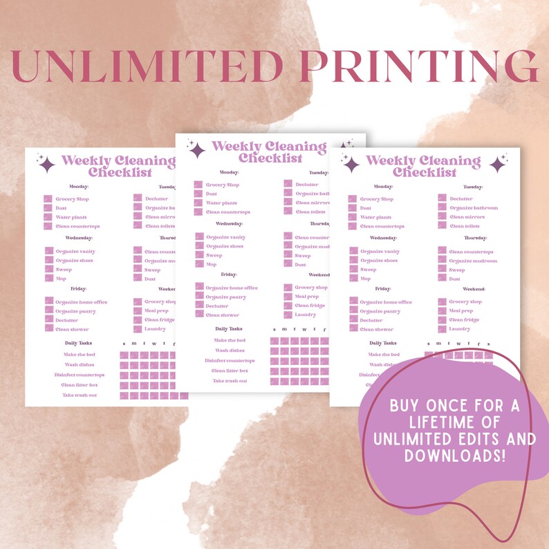 Editable Weekly Cleaning Checklist, Daily Cleaning to Do List, House ...