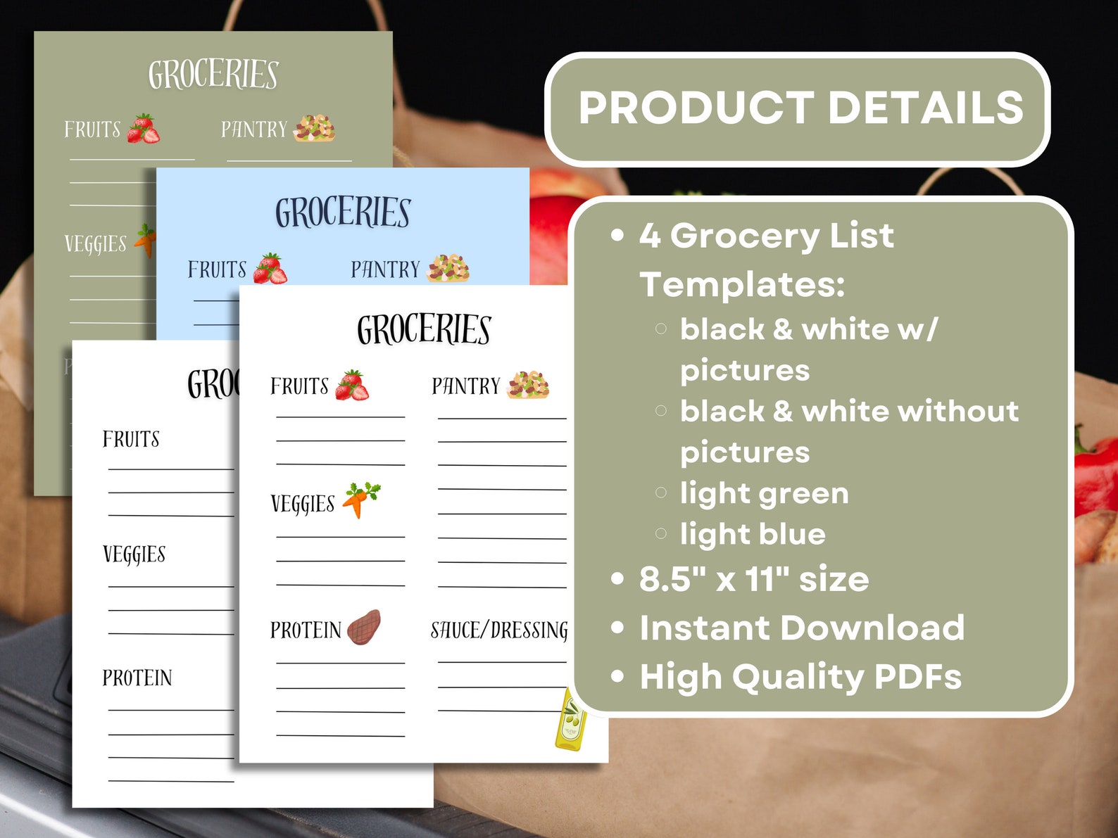 Grocery List Template, Grocery Lists, Editable Grocery List, Grocery ...