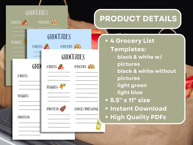 Grocery List Template, Grocery Lists, Editable Grocery List, Grocery List Print Out, Grocery ...