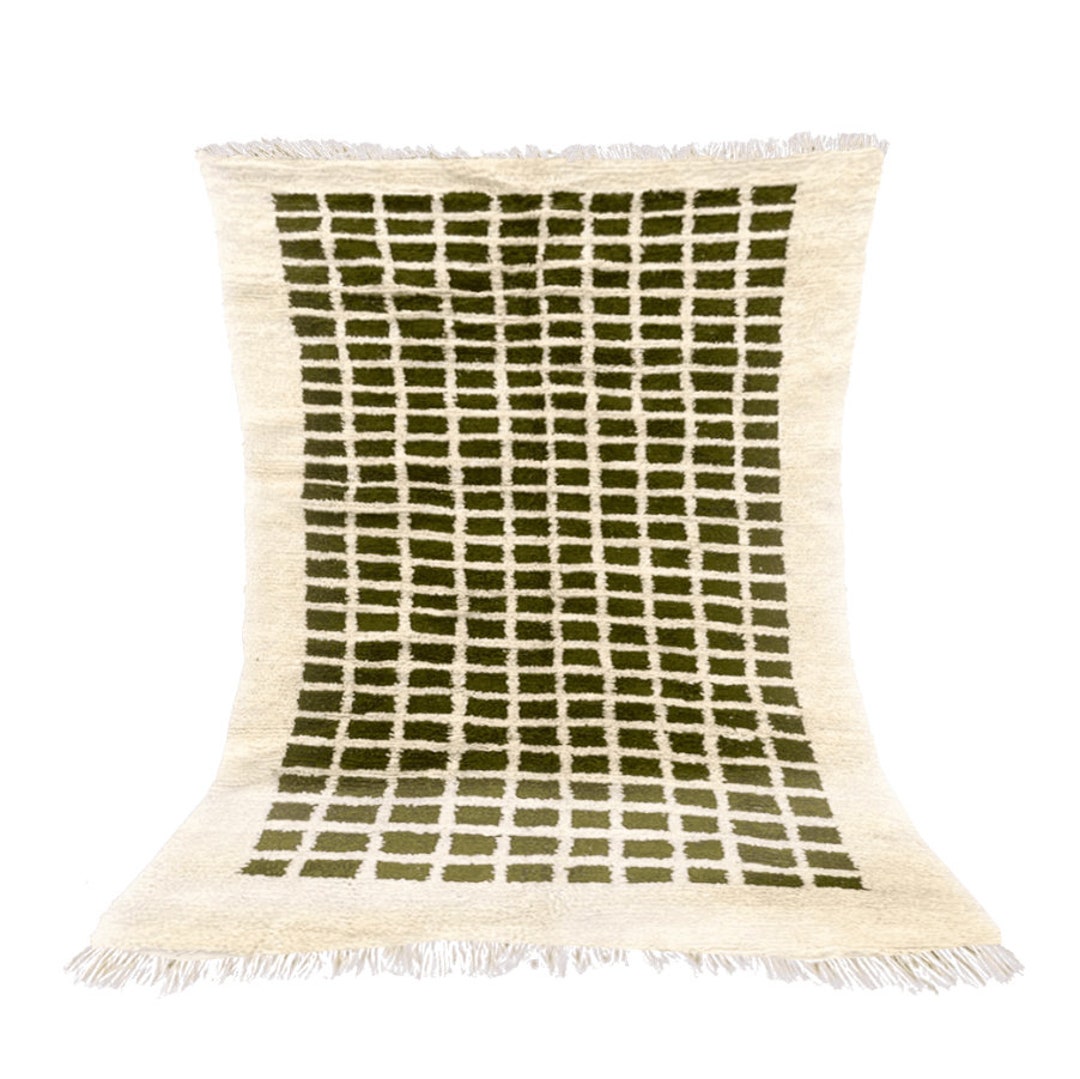 Large Green and White Checkered Rug, Moroccan Berber Checkered Rug ...
