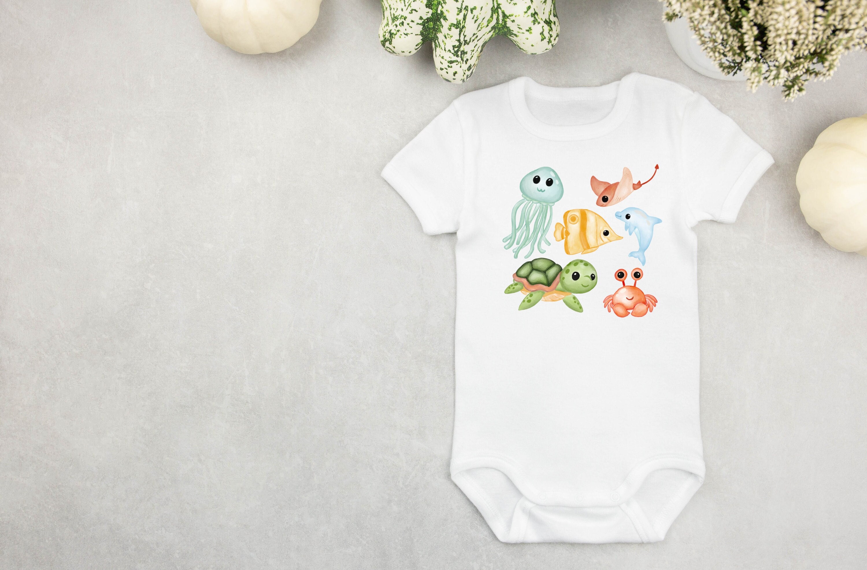 Watercolor Ocean Animals Baby Onesie Sea Life Infant Bodysuit ...