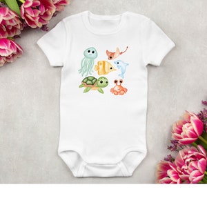 Watercolor Ocean Animals Baby Onesie Sea Life Infant Bodysuit ...