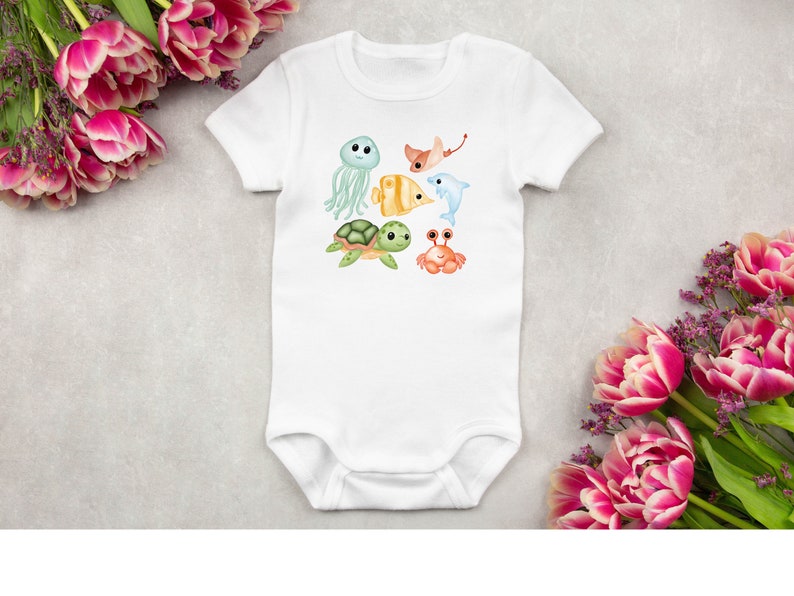 Watercolor Ocean Animals Baby Onesie Sea Life Infant Bodysuit ...