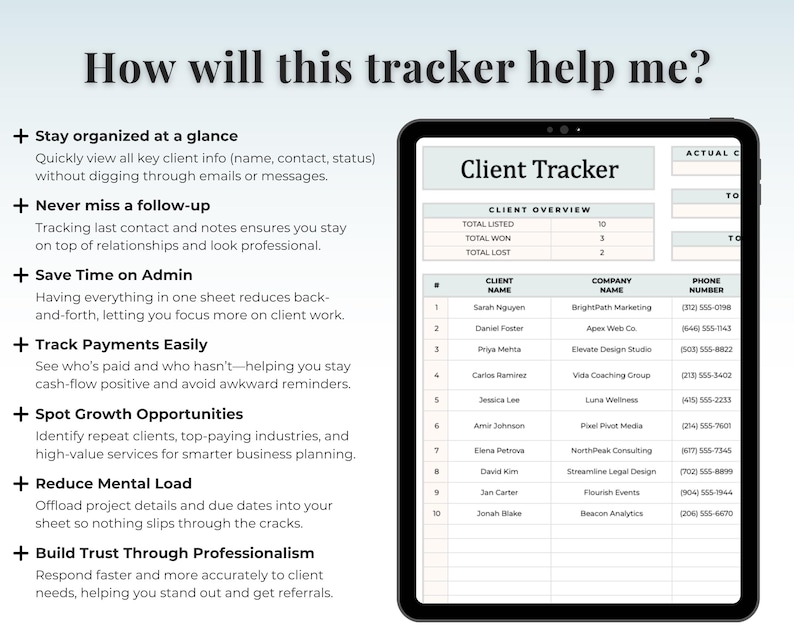 Client Tracker Google Sheet Template Freelance Tracker CRM Lead ...