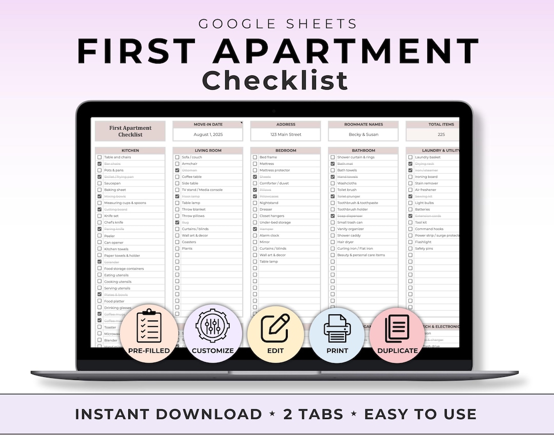 First Apartment Checklist Google Sheet Template New Apartment ...