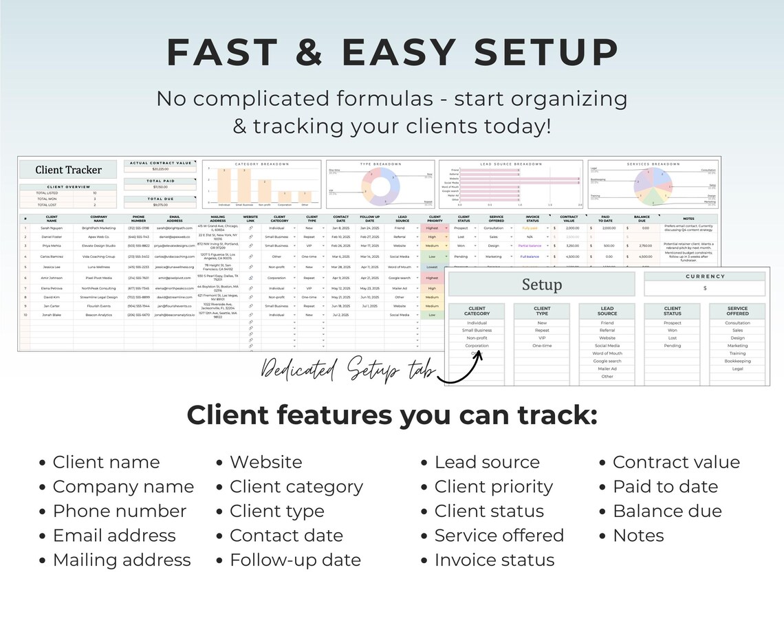 Client Tracker Google Sheet Template Freelance Tracker CRM Lead ...