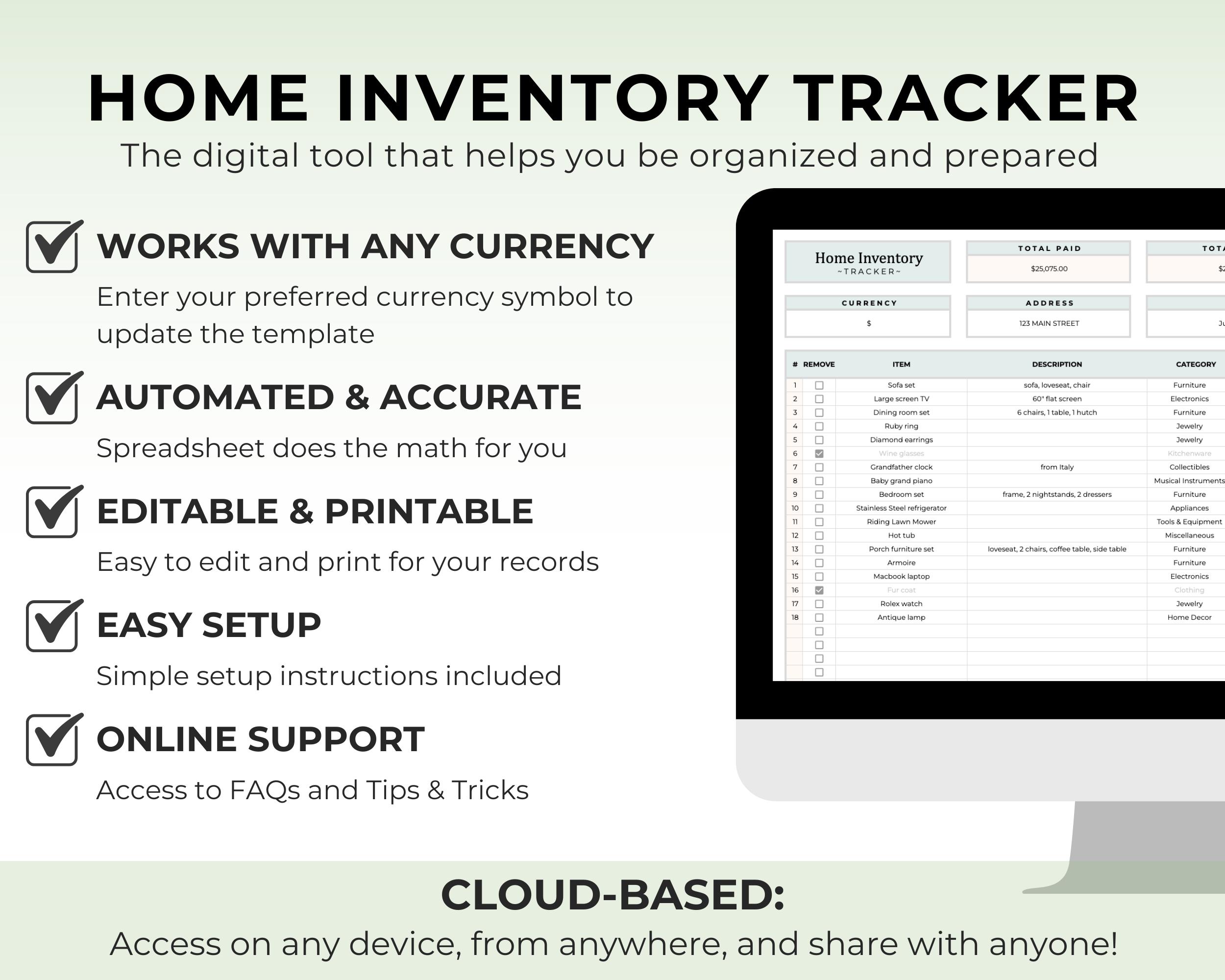 Home Inventory Tracker Template Google Sheet Home Management Emergency ...