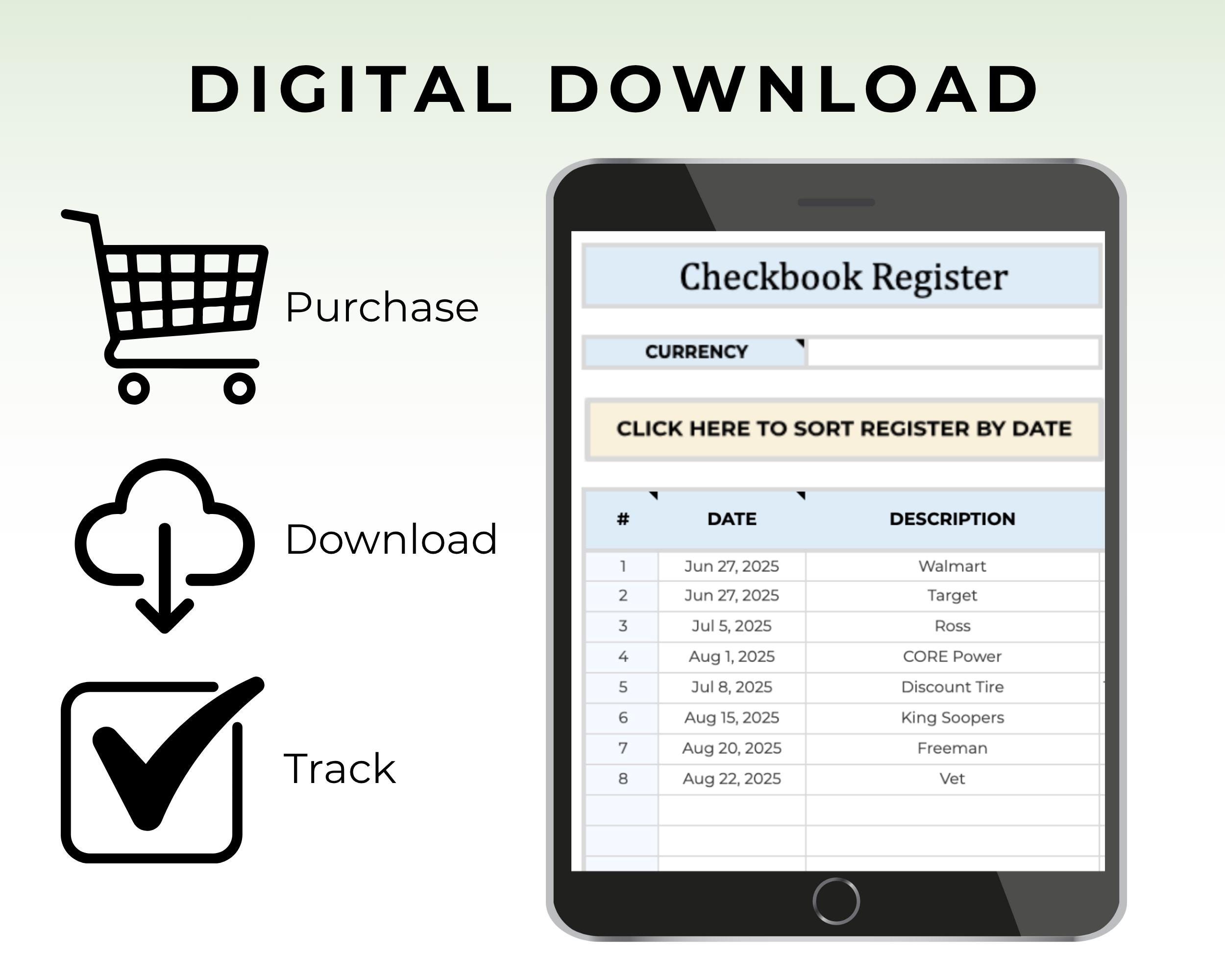 Checkbook Register for Google Sheets Budget Digital Check Balancing ...