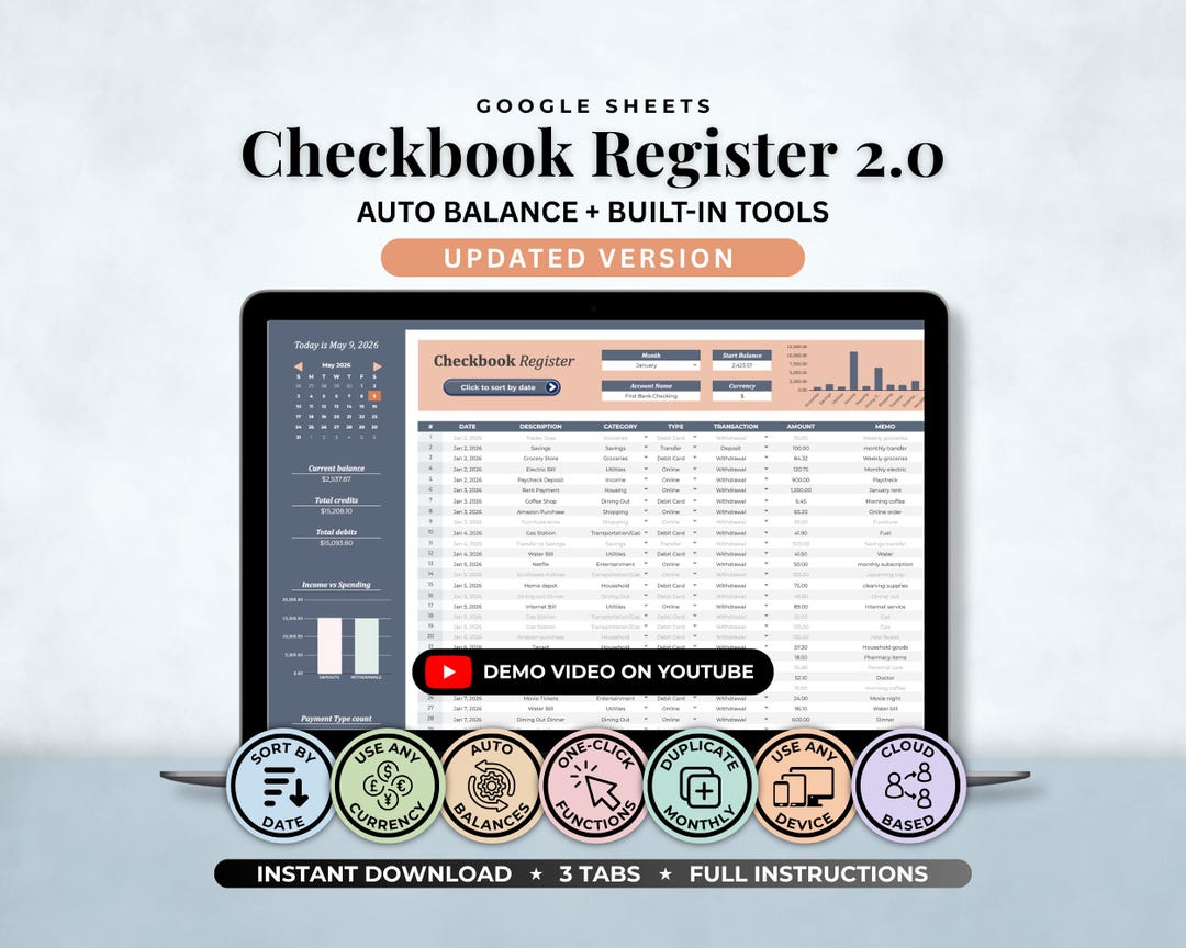 Checkbook Register Digital Google Sheet Smart Finance Tracker Automated ...