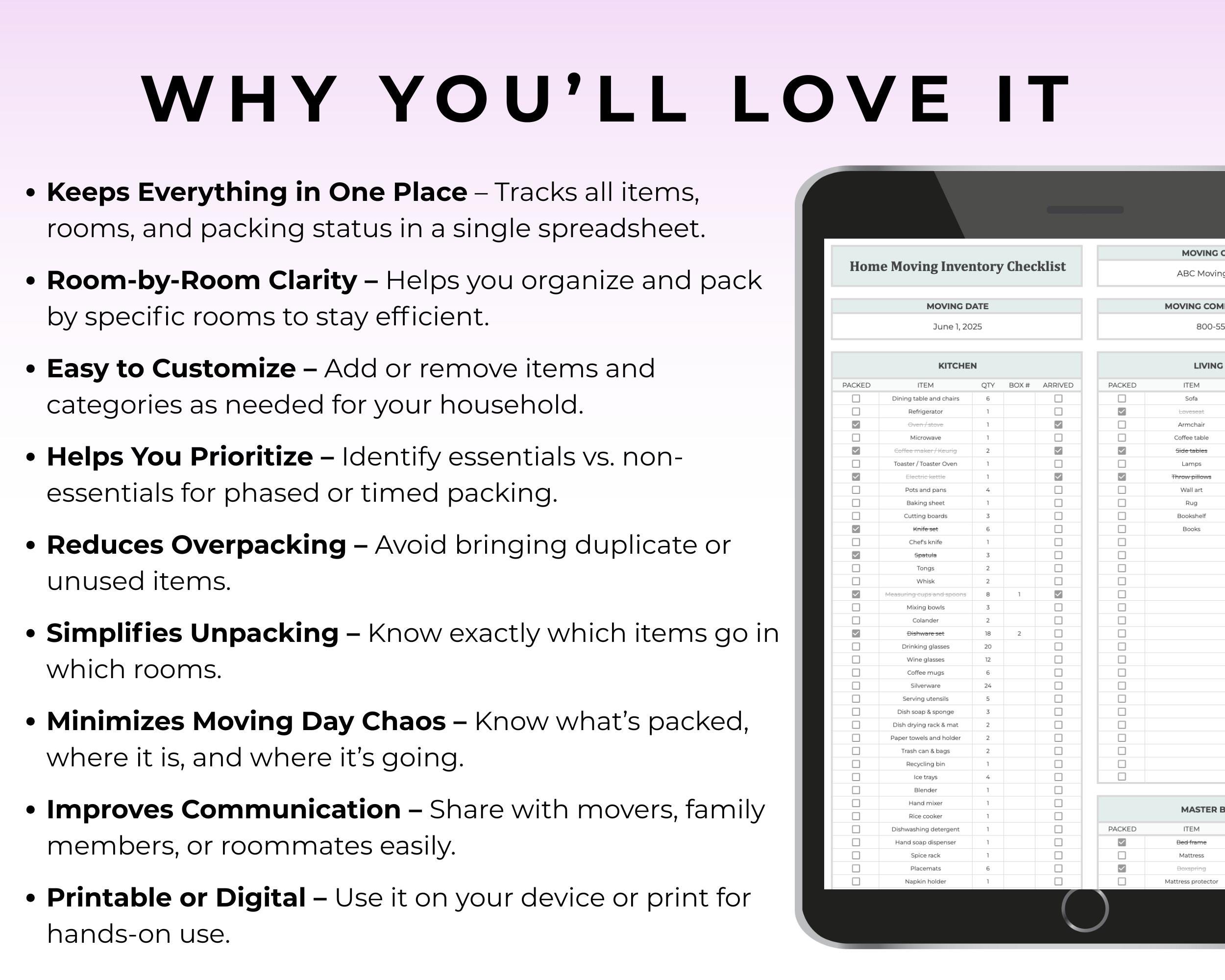 Moving Inventory Checklist Google Sheet Spreadsheet Home Moving Planner ...