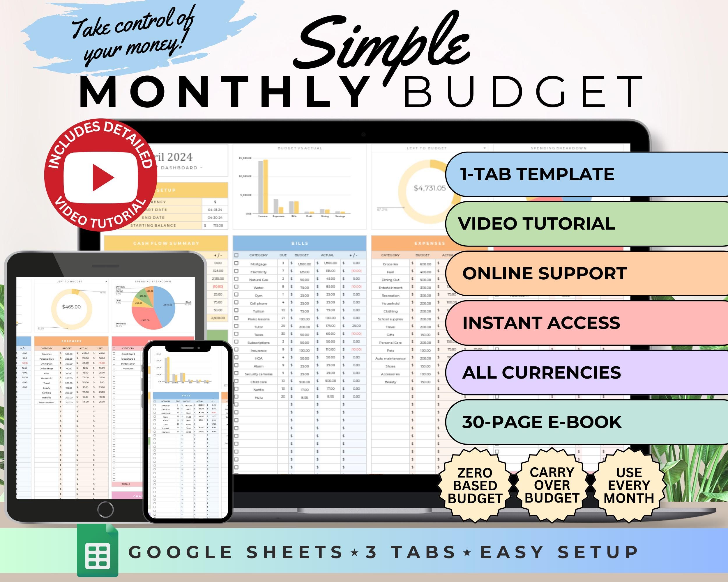 Budget Planner Monthly Budget Google Sheets Spreadsheet Weekly Budget ...